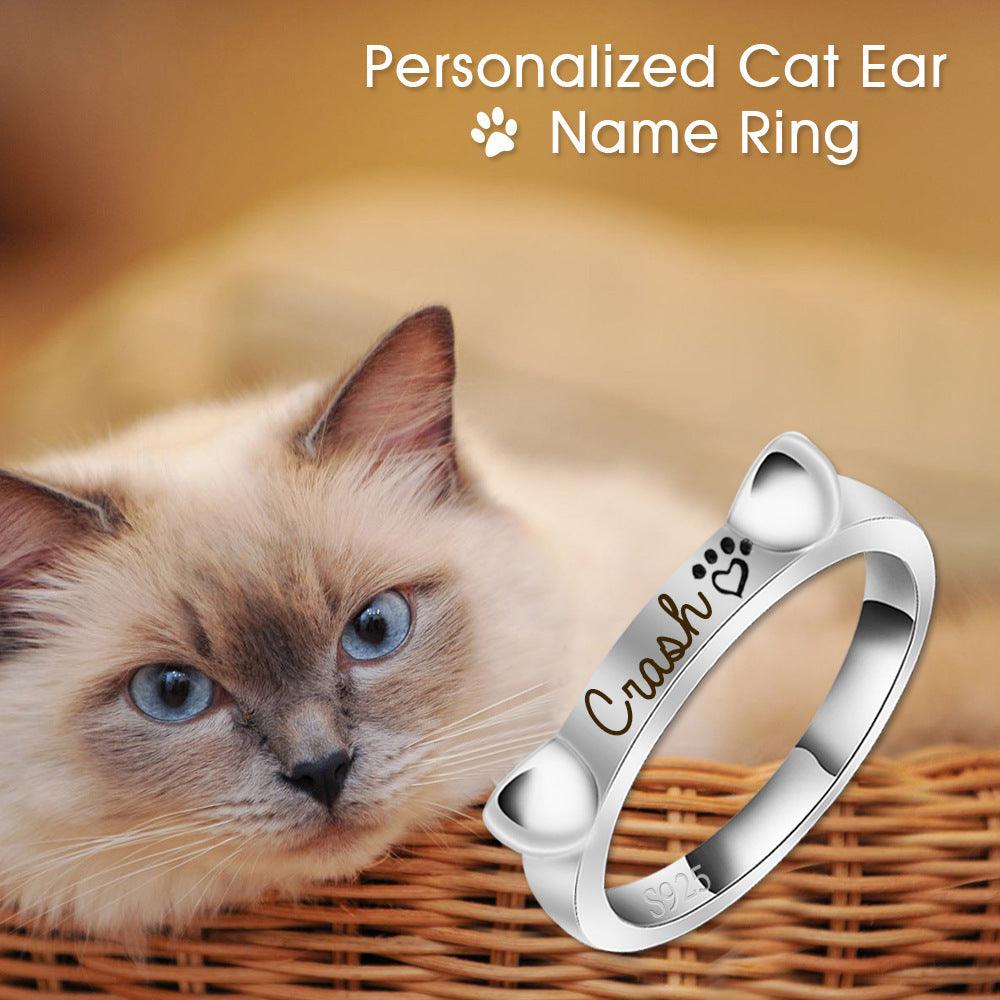 Custom Name Cat Ears Ring, Cat Ears Ring, Custom Name Ring, Engraved C ...